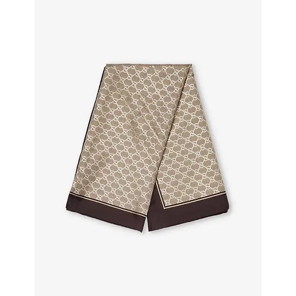 Gucci Gg Monogram Silk Carré Scarf - Camel/light Brown