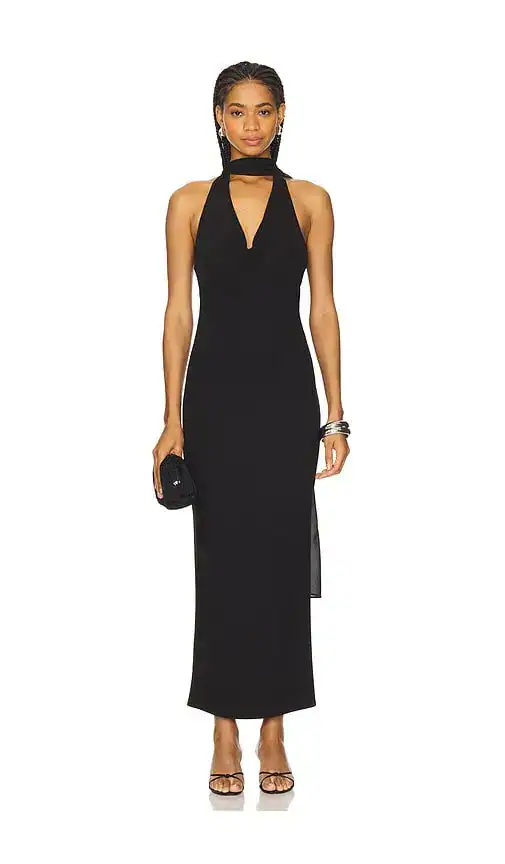 high neck halter midi dress Black Halter Neck Sleeveless Blazer Midi Dress