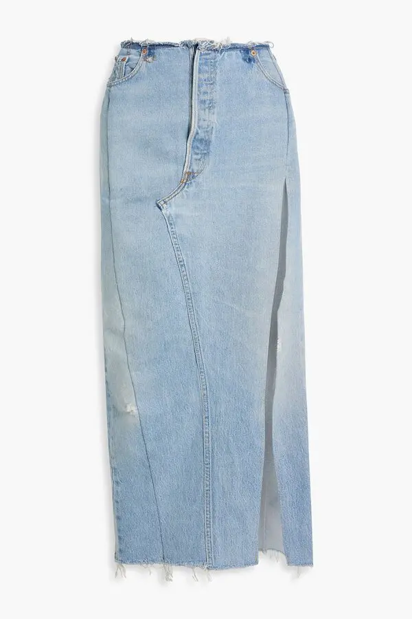 EB DENIM Robi Distressed Denim Maxi Skirt