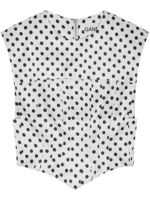 GANNI Polka Dot Corset Top - White
