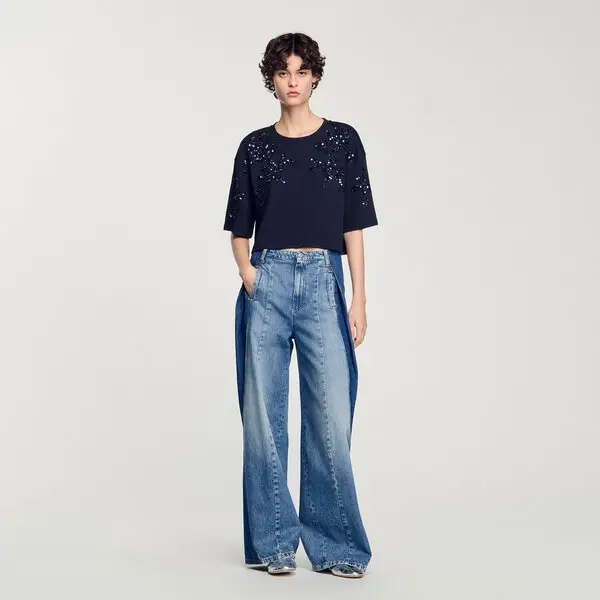 Sandro T-shirt With Beaded Details - Navy Blue