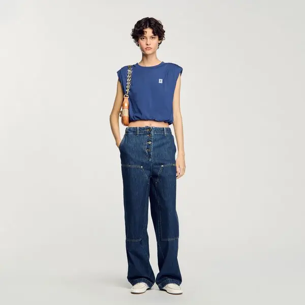 Sandro Short Draped T-shirt - Navy Blue