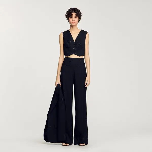 Sandro Cropped Sequin Jacket - Black