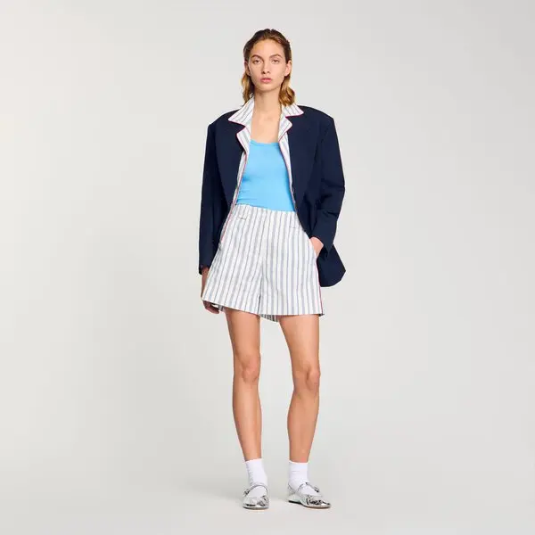 Sandro Striped High-waist Shorts - Blue / Ecru