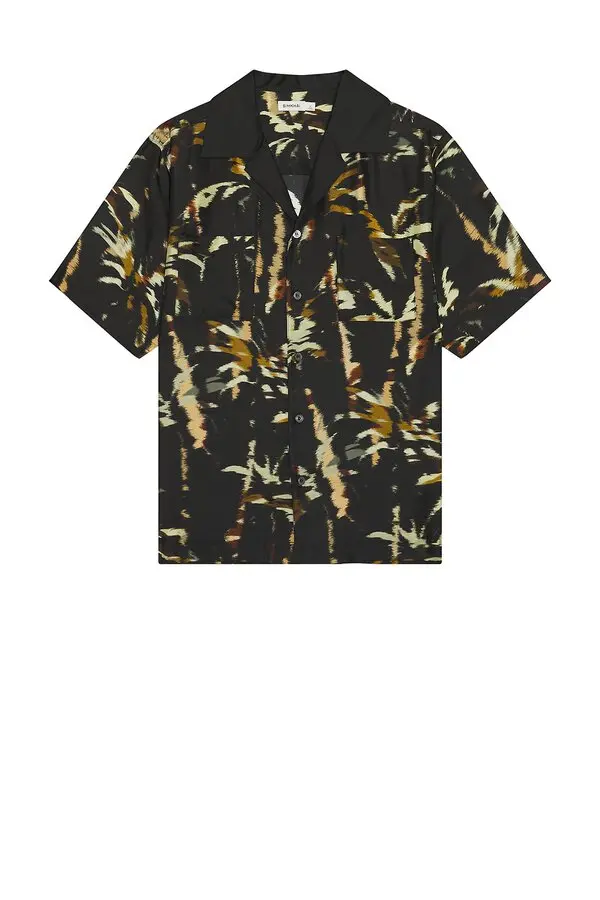 Simkhai Connor Camp Shirt In Black - Windswept Palm Print