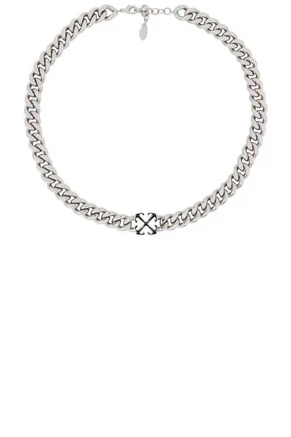 Off-White Enamel Arrow Necklace - Silver & Black