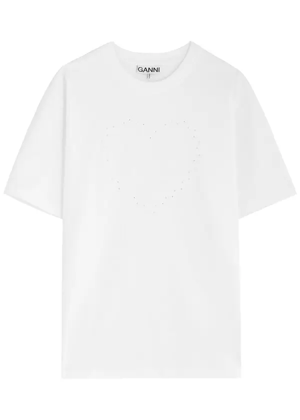 GANNI Logo-embroidered T-shirt - White