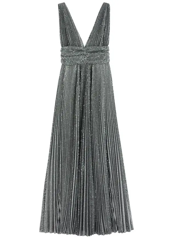 Dolce & Gabbana Sequin-embellished Pleated Lamé Gown - Grey