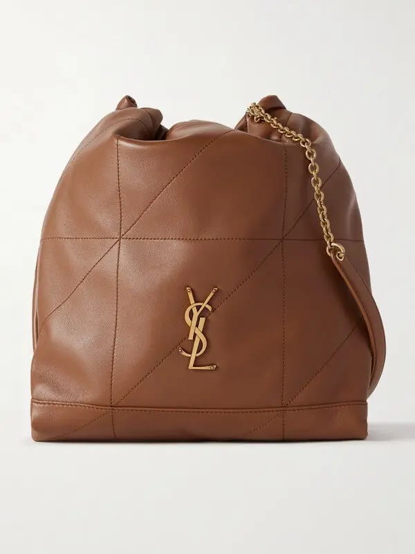 Saint Laurent Embellished Quilted Leather Shoulder Bag - Brown