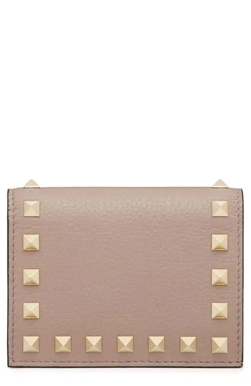 Valentino Garavani Rockstud Leather Bifold French Wallet - Poudre