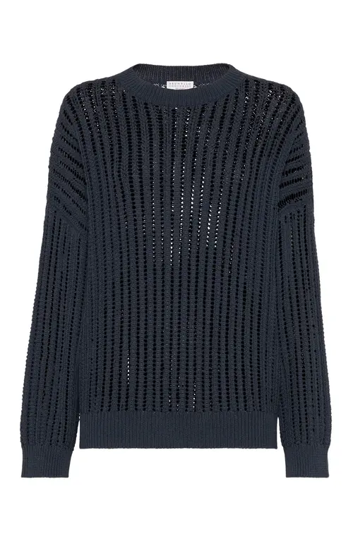 Brunello Cucinelli Ribbed Openwork Sweater - Moonlight