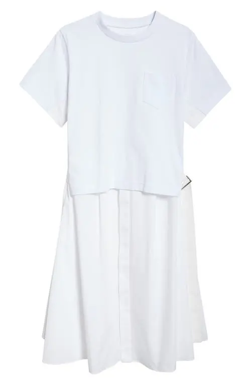 Sacai Mixed Media Poplin & Jersey Midi Dress - Off White