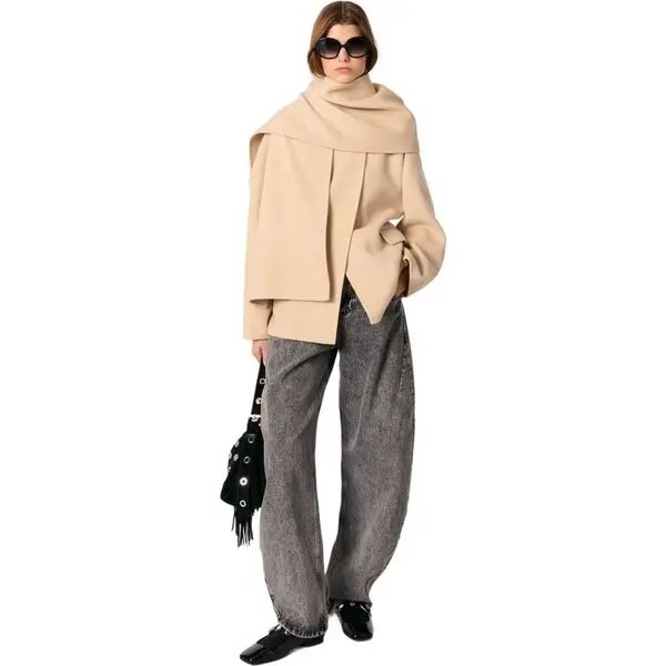 Maje Double-faced Short Coat With Scarf