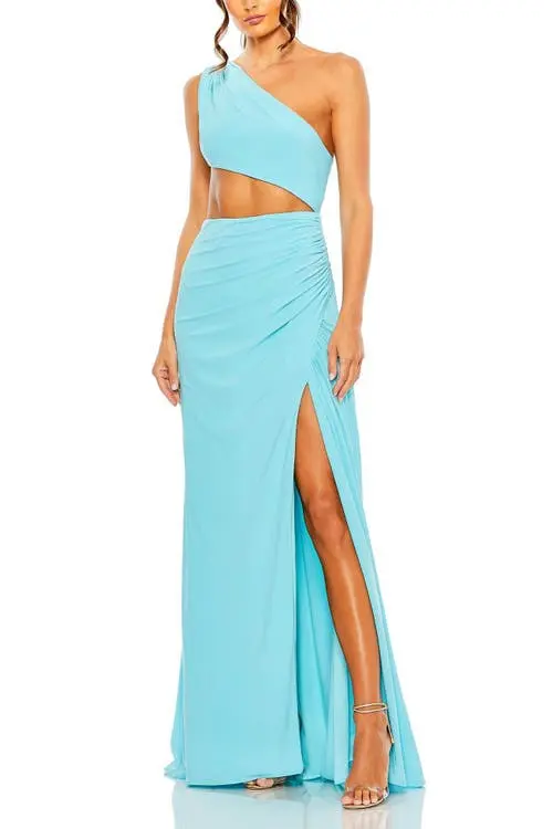 Mac Duggal Cut Out One Shoulder Gown - Powder Blue