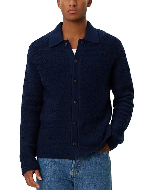 LES DEUX Finnegan Textured Knit Wool Shirt - Navy