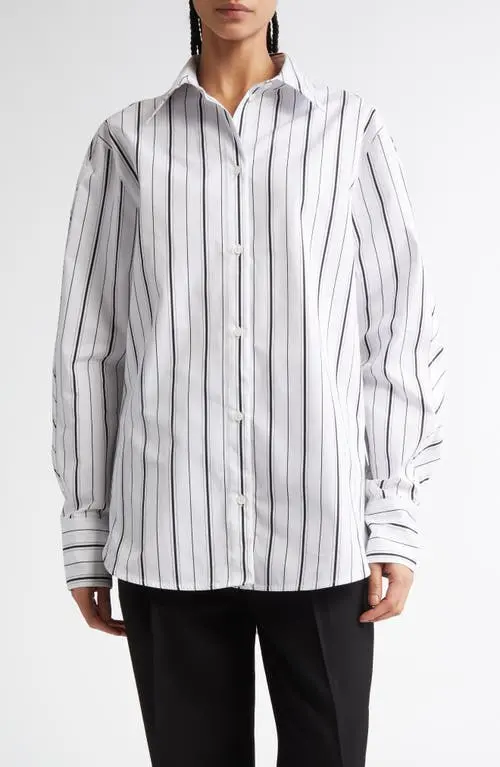 TOTÊME Oversized Stripe Organic Cotton Poplin Shirt - White/ Black