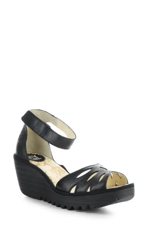 Fly London Yelu Platform Wedge Sandal - Black