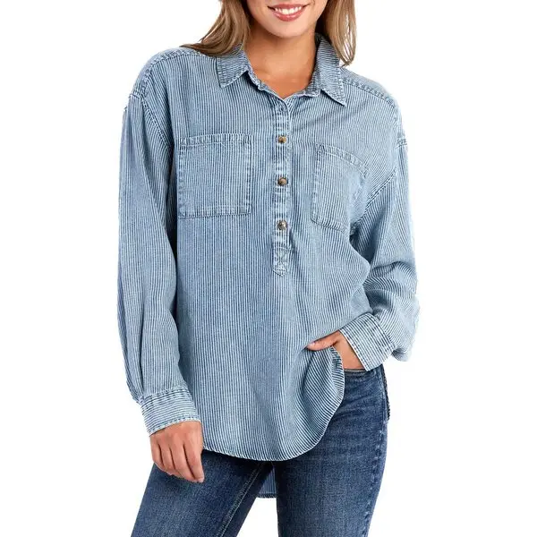 BILLY T Railroad Stripe Cotton Popover Shirt