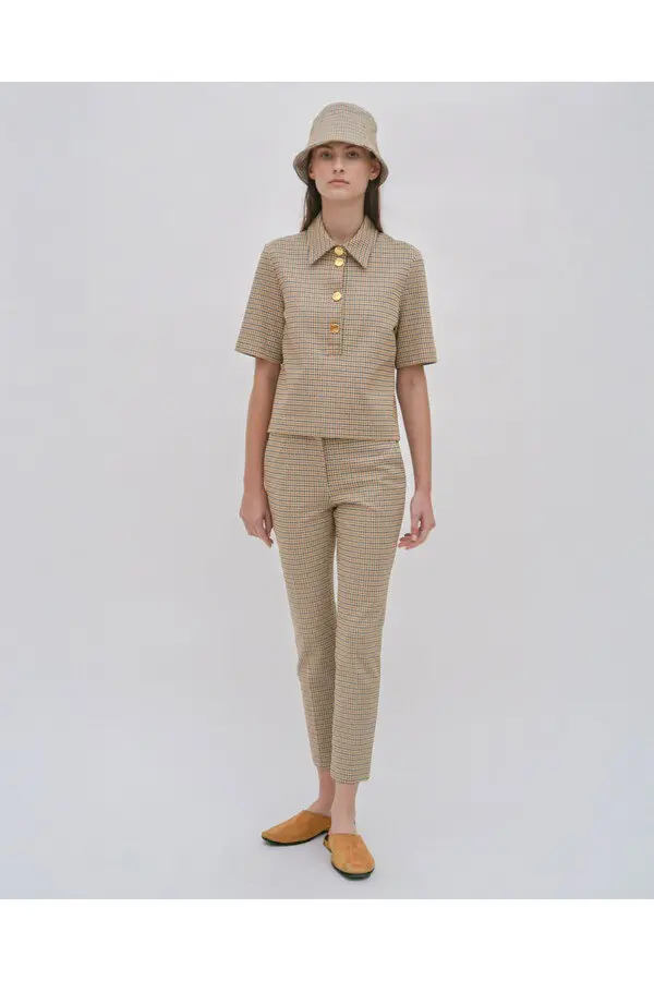 Rosetta Getty Houndstooth Plaid Interlock Jacquard Cropped Skinny Pant - Stripe