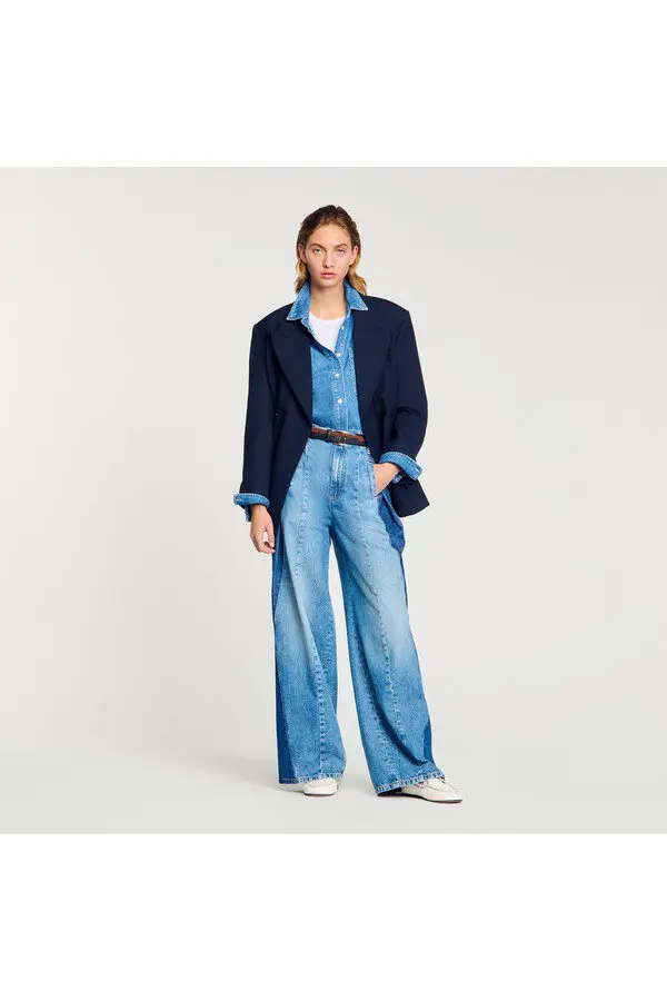 Sandro Wide-leg Jeans With Contrasting Panels - Blue