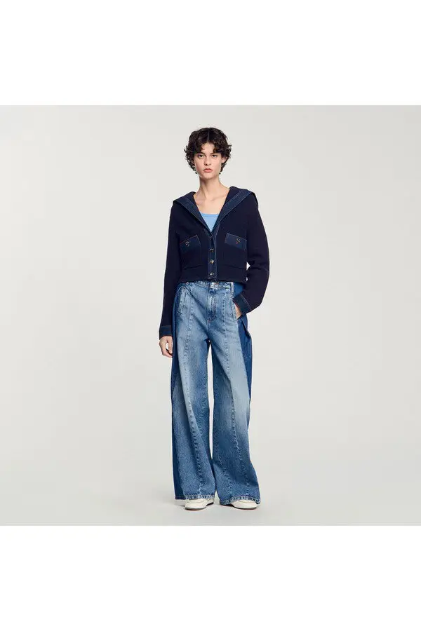 Sandro Cardigan With Denim Details - Blue / Navy