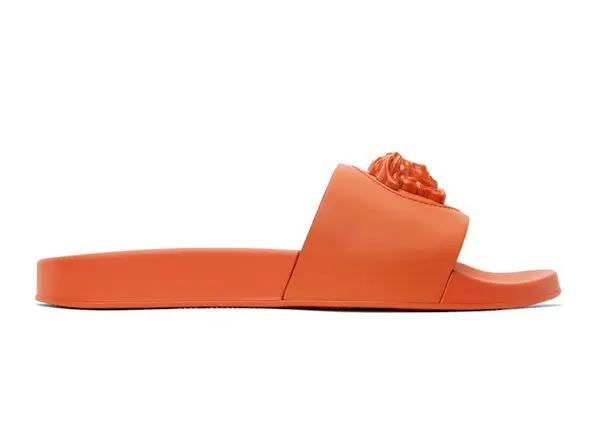 Versace La Medusa Leather Slides - Orange