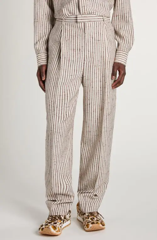 Bottega Veneta Flecked Stripe Pleated Trousers - Talc/ Loam