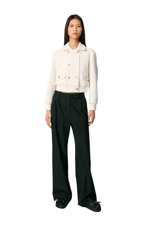 Maje Short Tweed Jacket - Ecru
