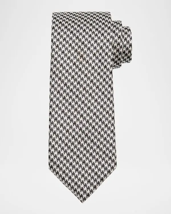 TOM FORD Houndstooth Silk Tie - Brown Pattern