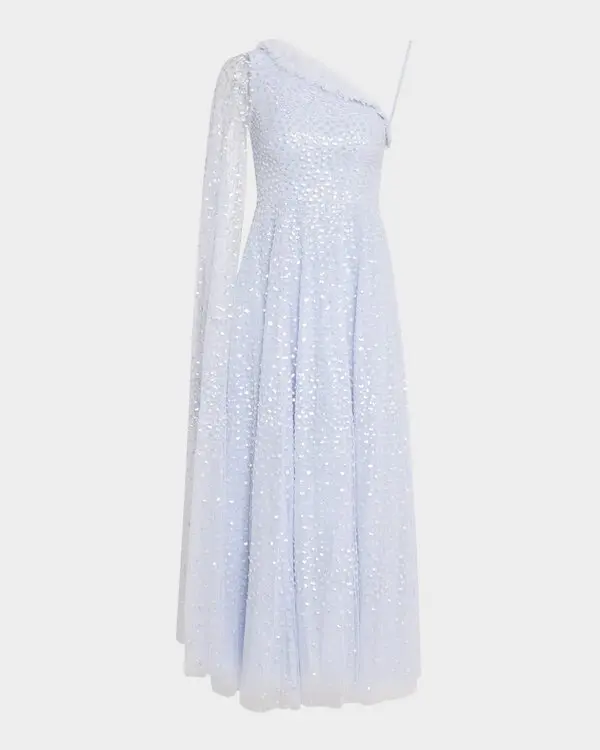 NEEDLE & THREAD Scatter Dot One-shoulder Sequin Gown