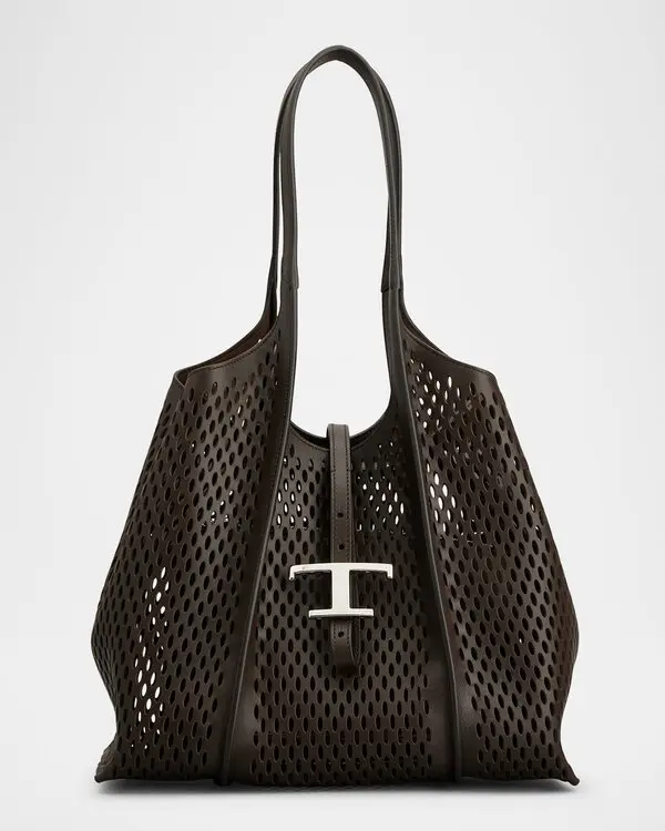 TOD'S T Timeless Small Perforated Leather Tote - Marrone Africa