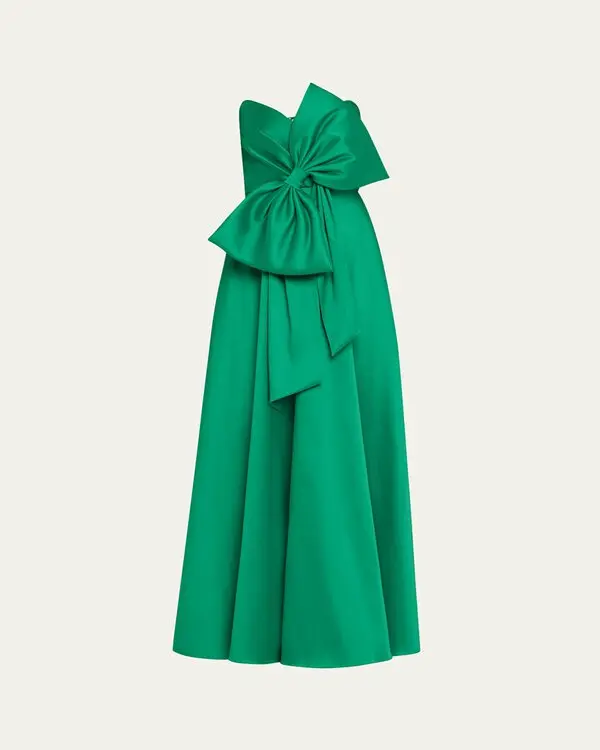 Badgley Mischka Strapless Bow-front Gown