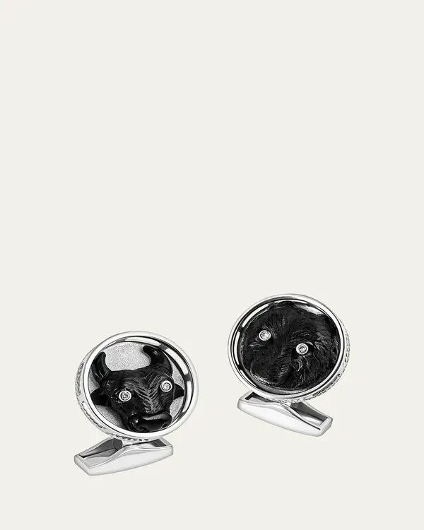 Tateossian Black Horn Bull And Bear Cufflinks With Diamonds