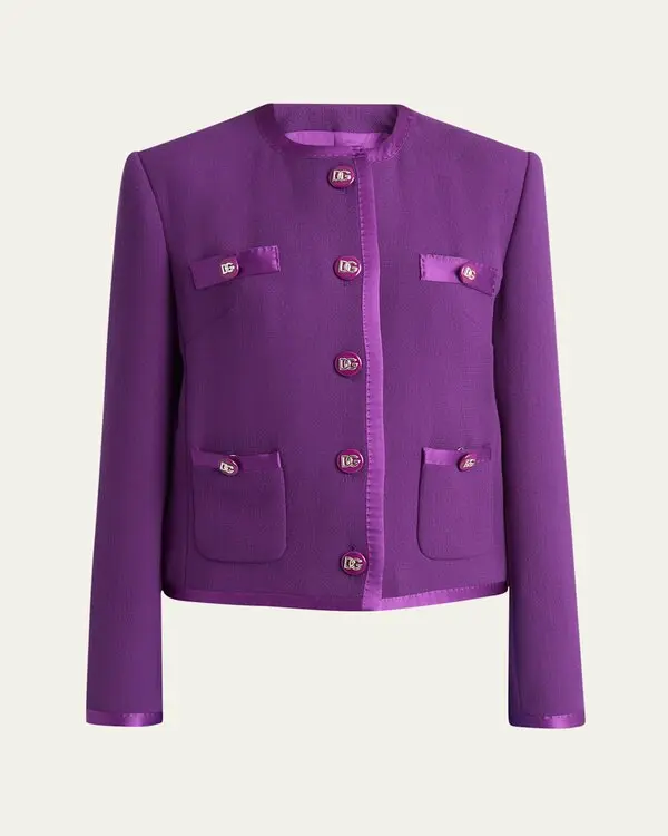 Dolce & Gabbana Satin-trim Wool Crepe Collarless Jacket - Violet