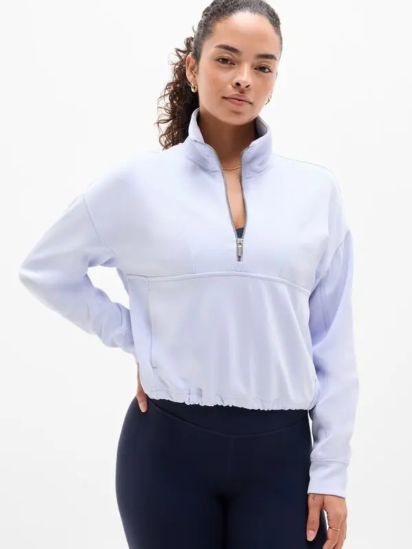Athleta Seasoft Rib Quarter Zip Popover - Gossamer Blue
