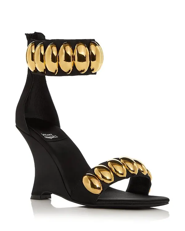Jeffrey Campbell Shuri Sandals - Black Satin Gold