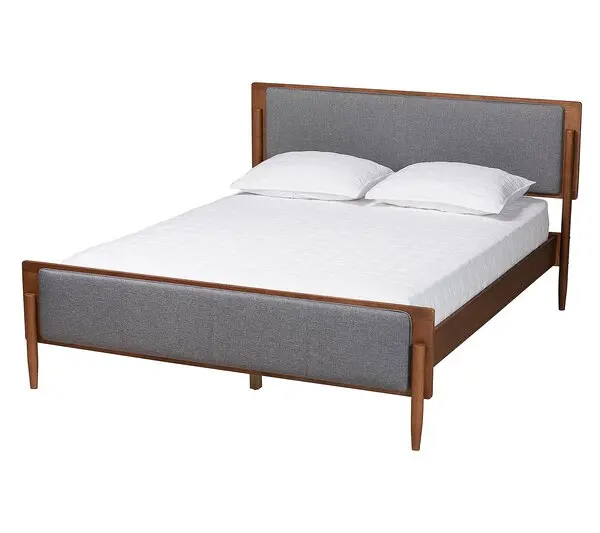 BAXTON STUDIO Powers Grey Fabric And Wood King Platform Bed