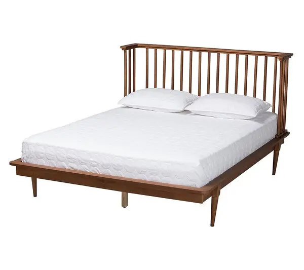 BAXTON STUDIO Flint Ash Walnut Wood Queen Platf Orm Bed