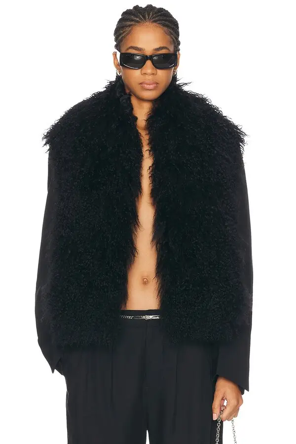 Alexander Wang Faux Fur Collar Cropped Blazer