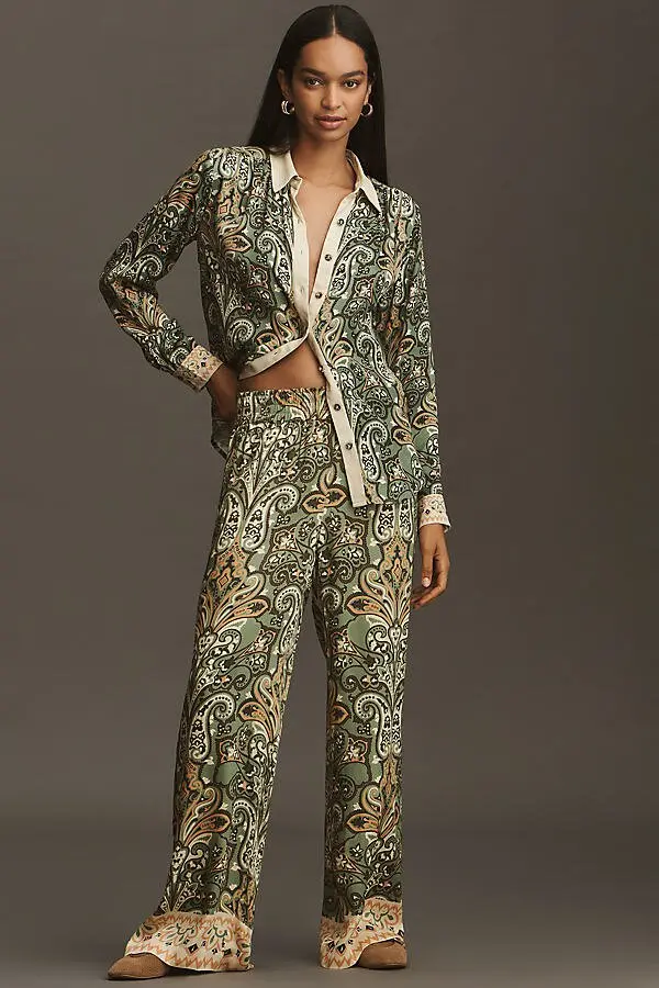 CONDITIONS APPLY Imara Wide-leg Pants - Green Pattern
