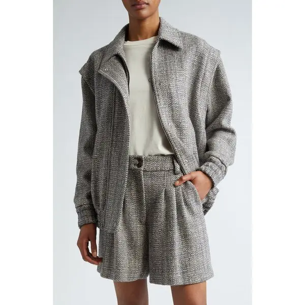 Golden Goose Journey Wool Blend Herringbone Bomber Jacket - Midnight/ Ecru