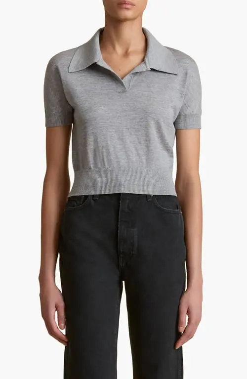 Khaite Morgane Crop Wool Blend Polo Sweater - Mercury