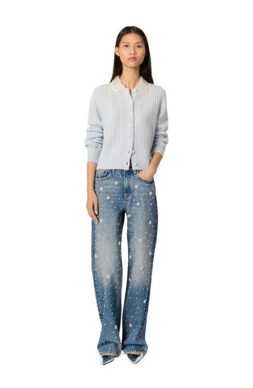 Maje Cardigan With Peter Pan Collar - Blue