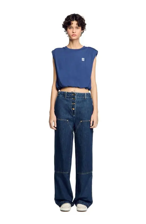 Sandro Short Draped T-shirt - Navy Blue