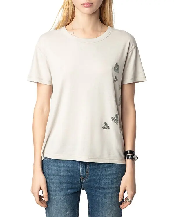 Zadig&Voltaire Marta Pcl Embellished Heart Tee - Light Grey