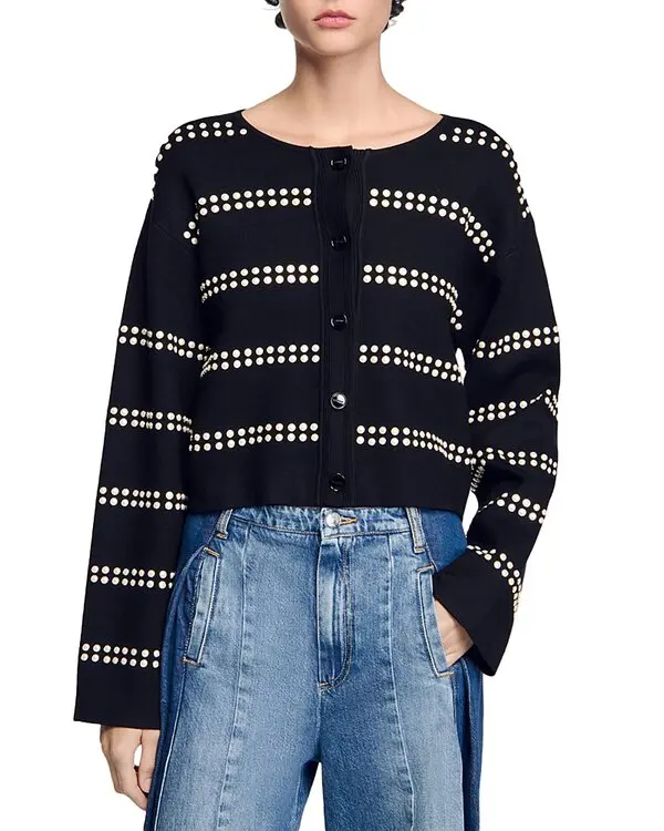 Sandro Studded Cardigan - Black