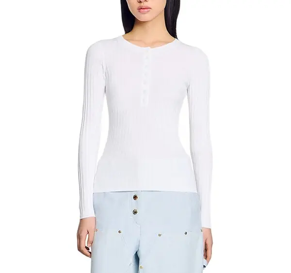 Sandro Ribbed Sweater With Tunisian Collar