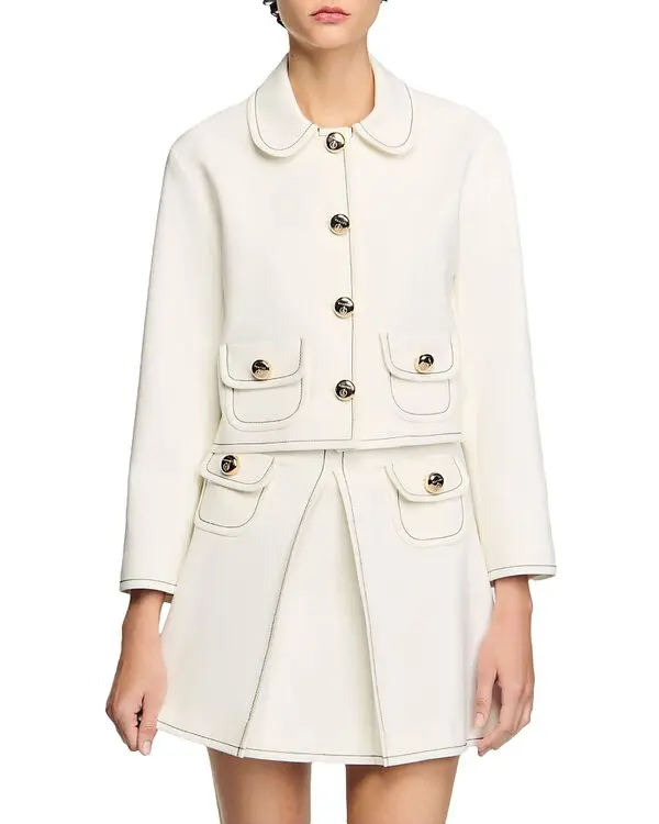 Sandro Peter Pan Collar Cropped Jacket - Ecru