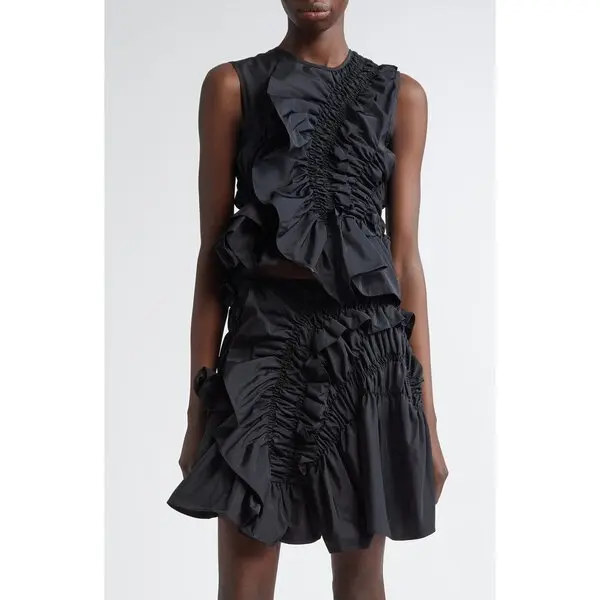 Cecilie Bahnsen Geo Smocked Faille Peplum Top - Black