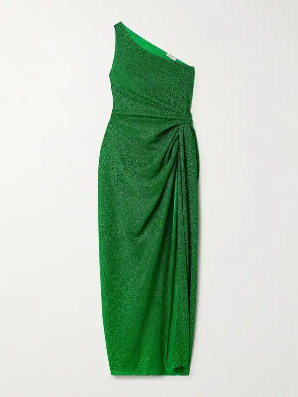 Buy Oseree Lumire One-shoulder Metallic Midi Dress - Green At 40% Off |  Editorialist
